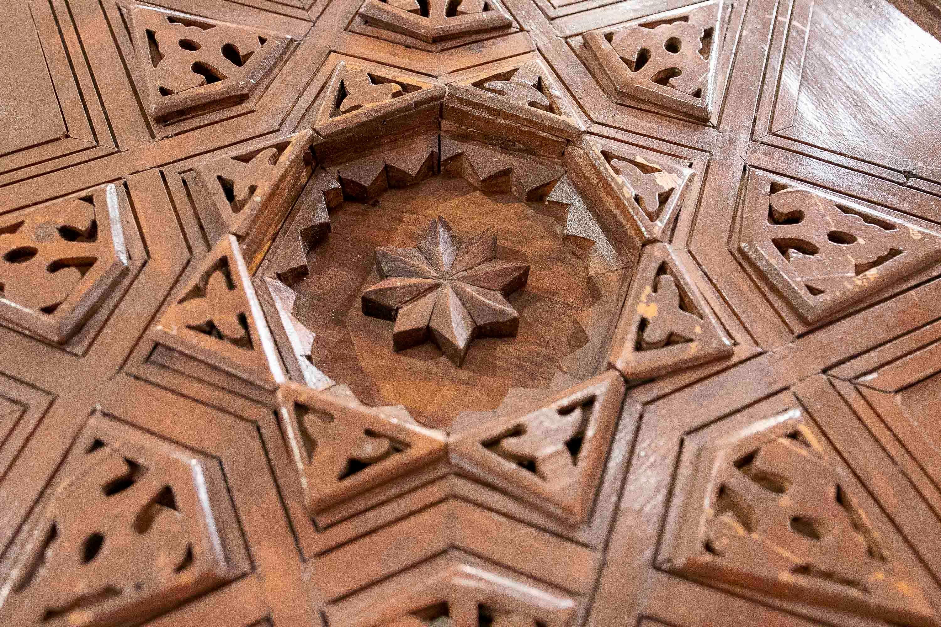1980s Hand Carved Wood Antique Octagonal Table in Oriental Style For ...