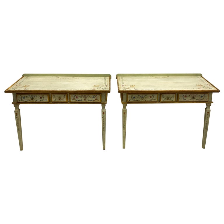 1980s Hand Painted French Style Niermann Weeks Console Tables, a Pair For Sale at 1stDibs
