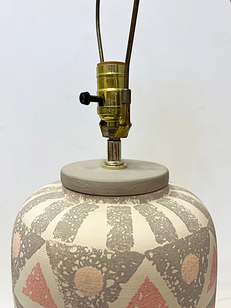 1980s, Hand Painted Geometric Design Pottery Table Lamps, Pair For Sale ...