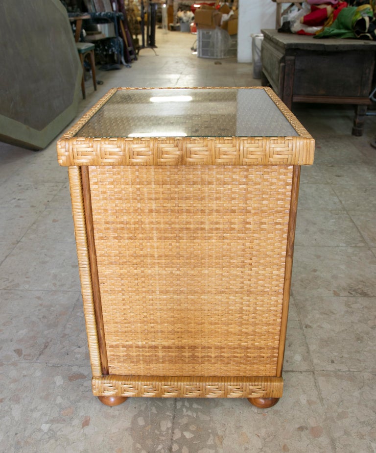 1980s Handmade Wicker Sidetable with Three Drawers For Sale at 1stDibs