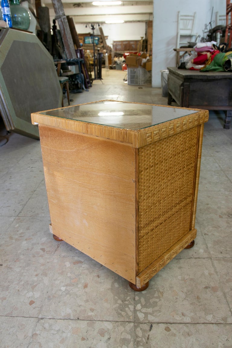 1980s Handmade Wicker Sidetable with Three Drawers For Sale at 1stDibs