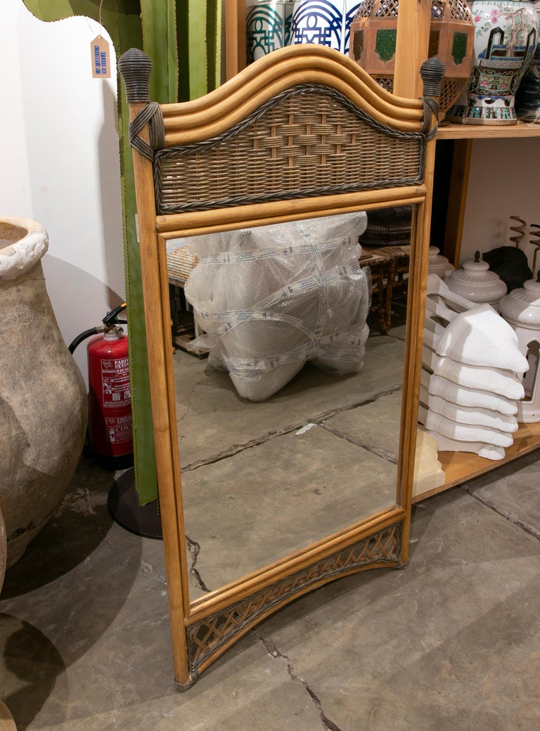 1980s Handmade Wicker Wall Mirror For Sale at 1stDibs