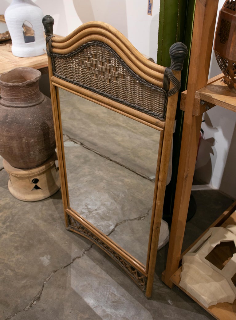 1980s Handmade Wicker Wall Mirror For Sale at 1stDibs