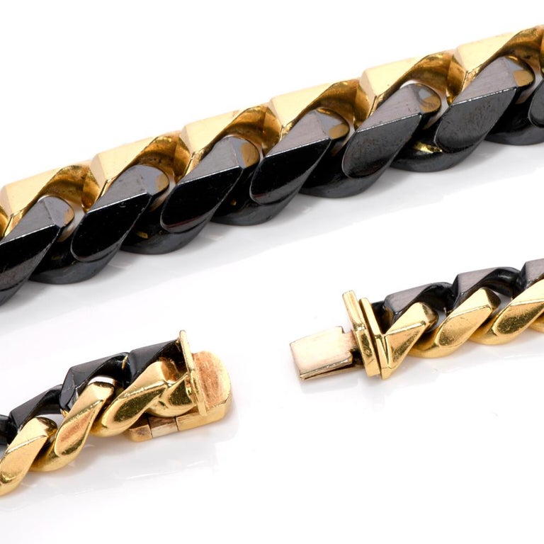 1980s Heavy 18 Karat Black and Yellow Gold Curb Link Chain Necklace at ...