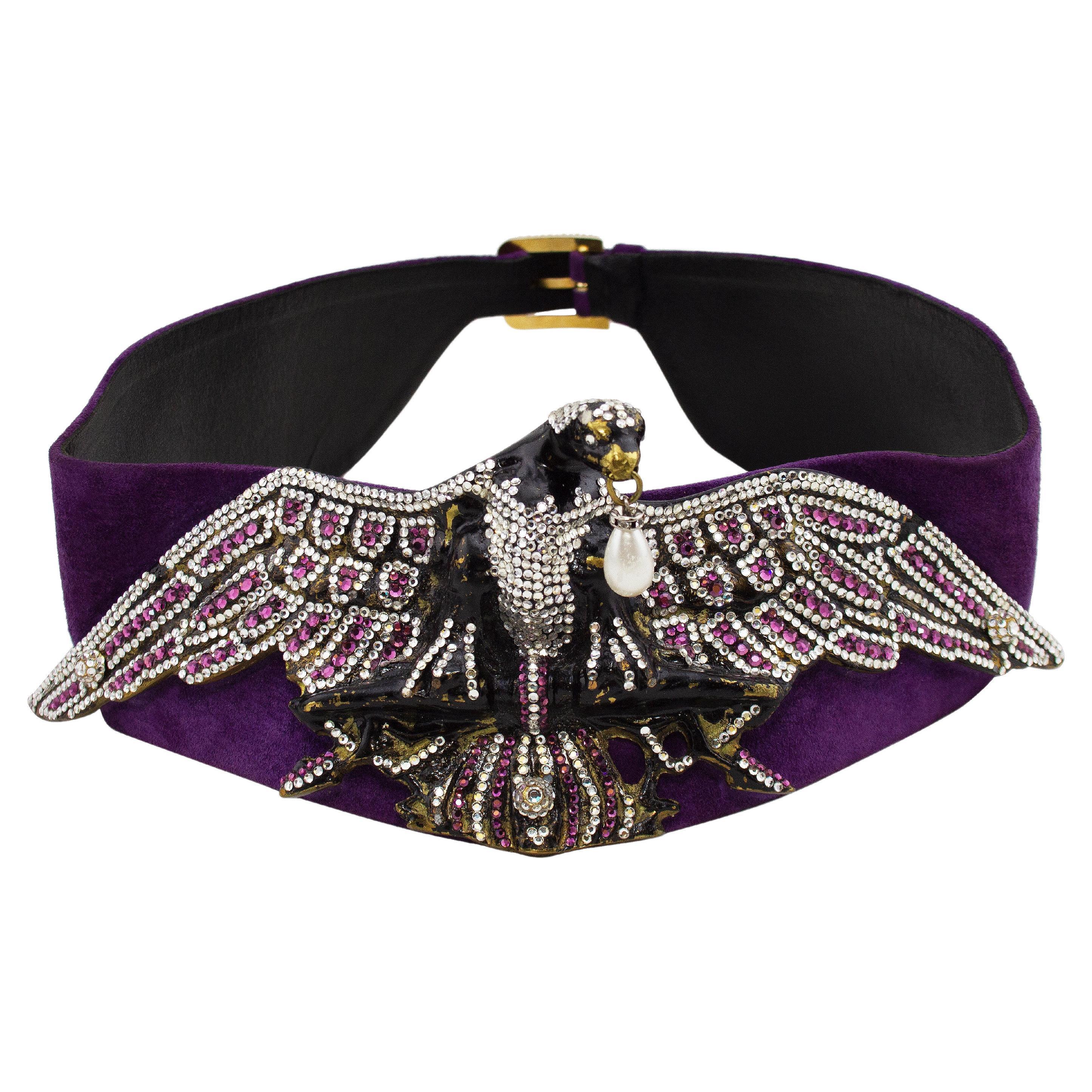 1980s Henryks Bijoux Vienne Jewelled Eagle Purple Suede Wide Belt For ...