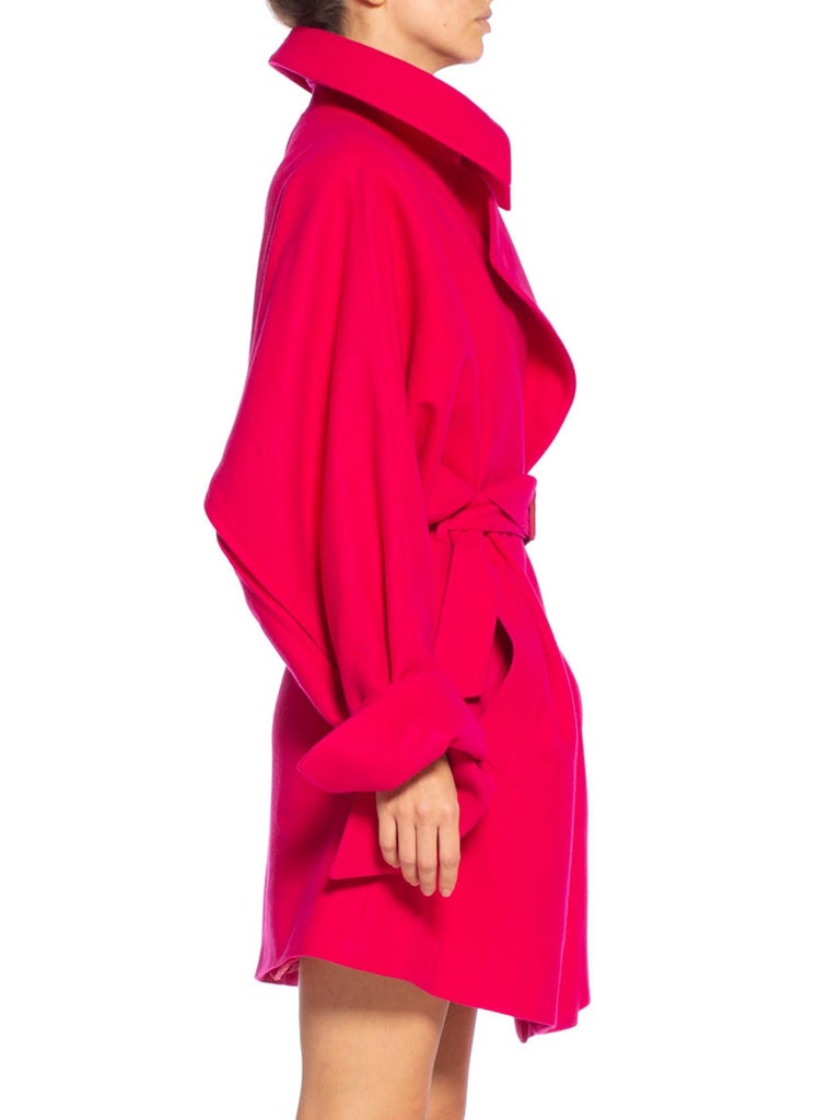 1980'S CLAUDE MONTANA Hot Pink Wool Oversized Trench Coat With Belt at ...