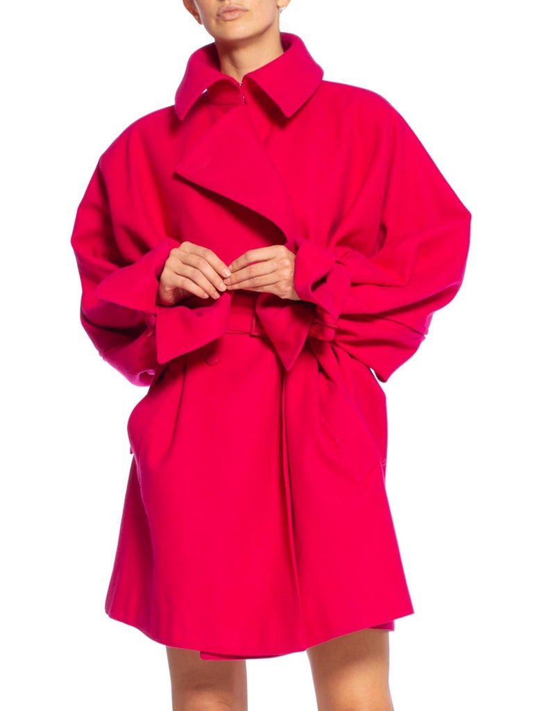 1980'S CLAUDE MONTANA Hot Pink Wool Oversized Trench Coat With Belt at ...
