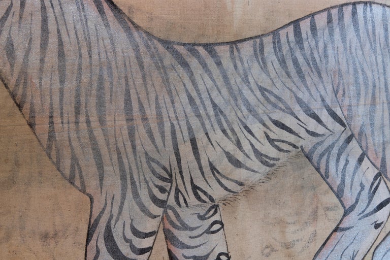 1980s Indian Hand Painted Tiger Painting with Bamboo Frame For Sale at ...