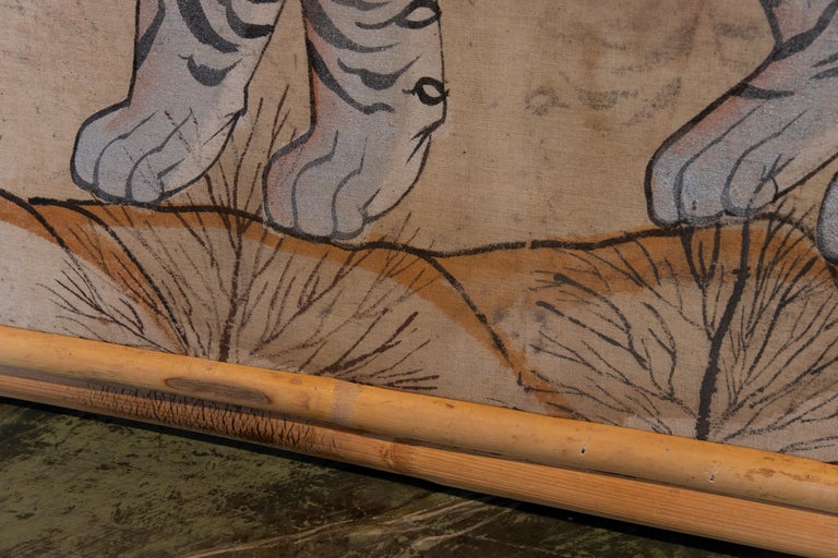 1980s Indian Hand Painted Tiger Painting with Bamboo Frame For Sale at ...