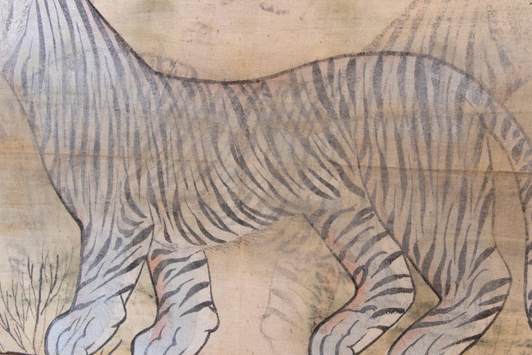 1980s Indian Hand Painted Tiger Painting with Bamboo Frame For Sale at ...