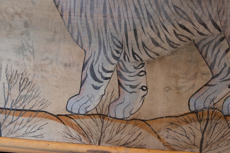 1980s Indian Hand Painted Tiger Painting with Bamboo Frame For Sale at ...