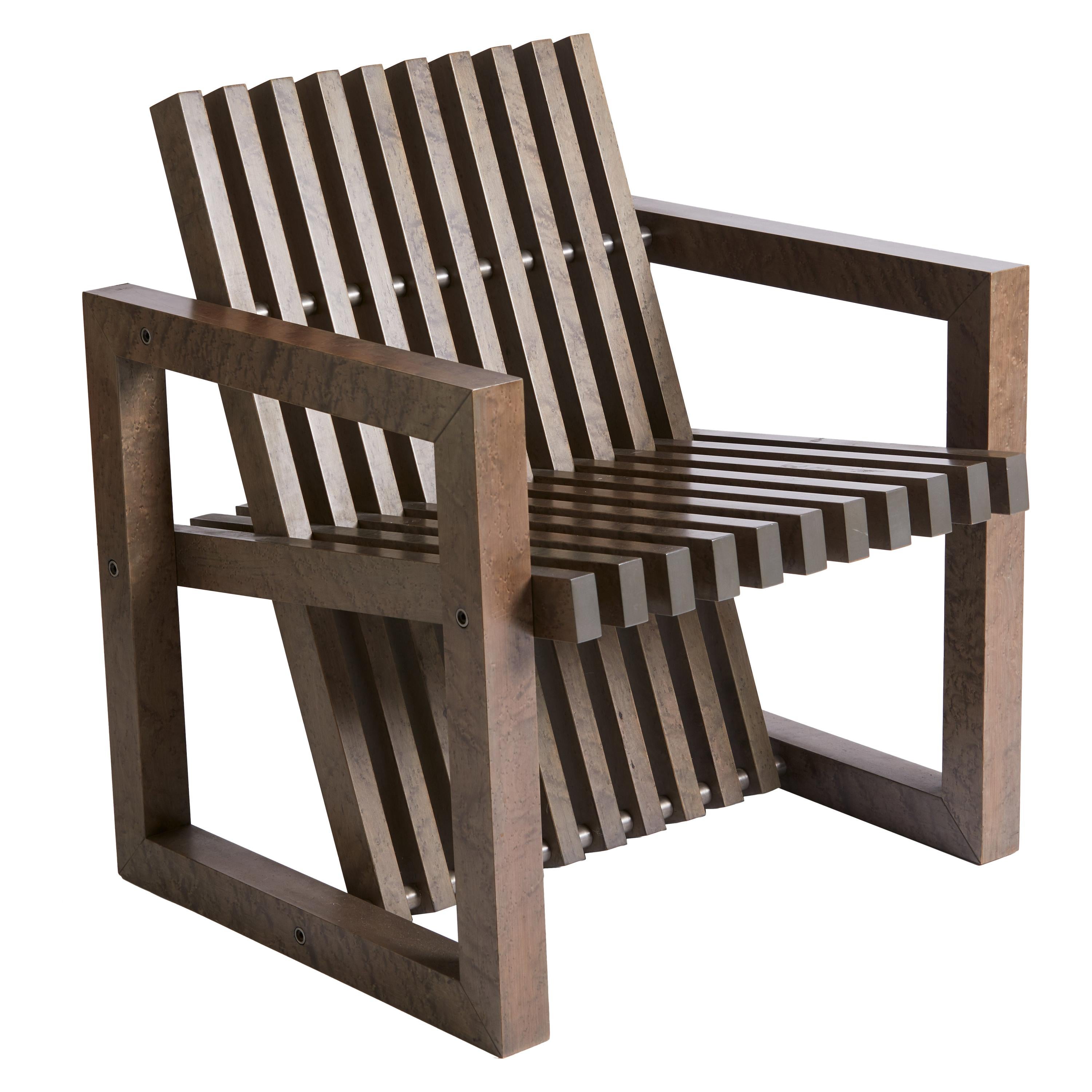 Pair of 1980s Italian Architectural Oakwood Slat Chairs at 1stDibs