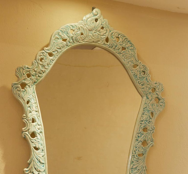 1980s Italian Baroque Style Pottery Mirror For Sale at 1stDibs