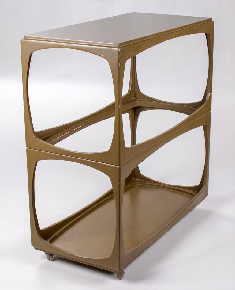 1980s Italian Double Bodied Green Lacquered Wooden Auxiliary Table For ...