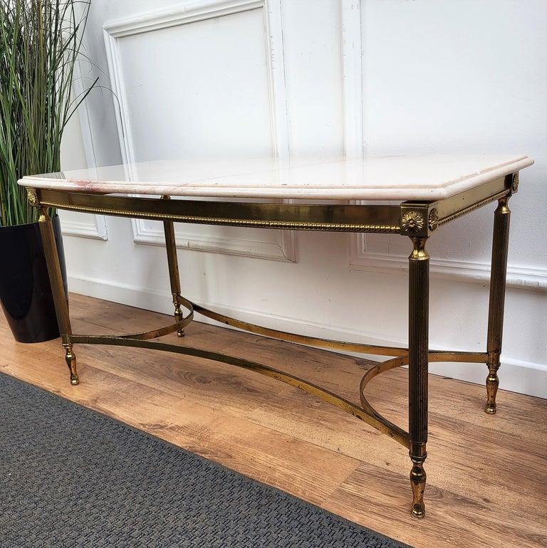 1980s Italian Mid-Century Hollywood Regency Brass and Marble Side ...