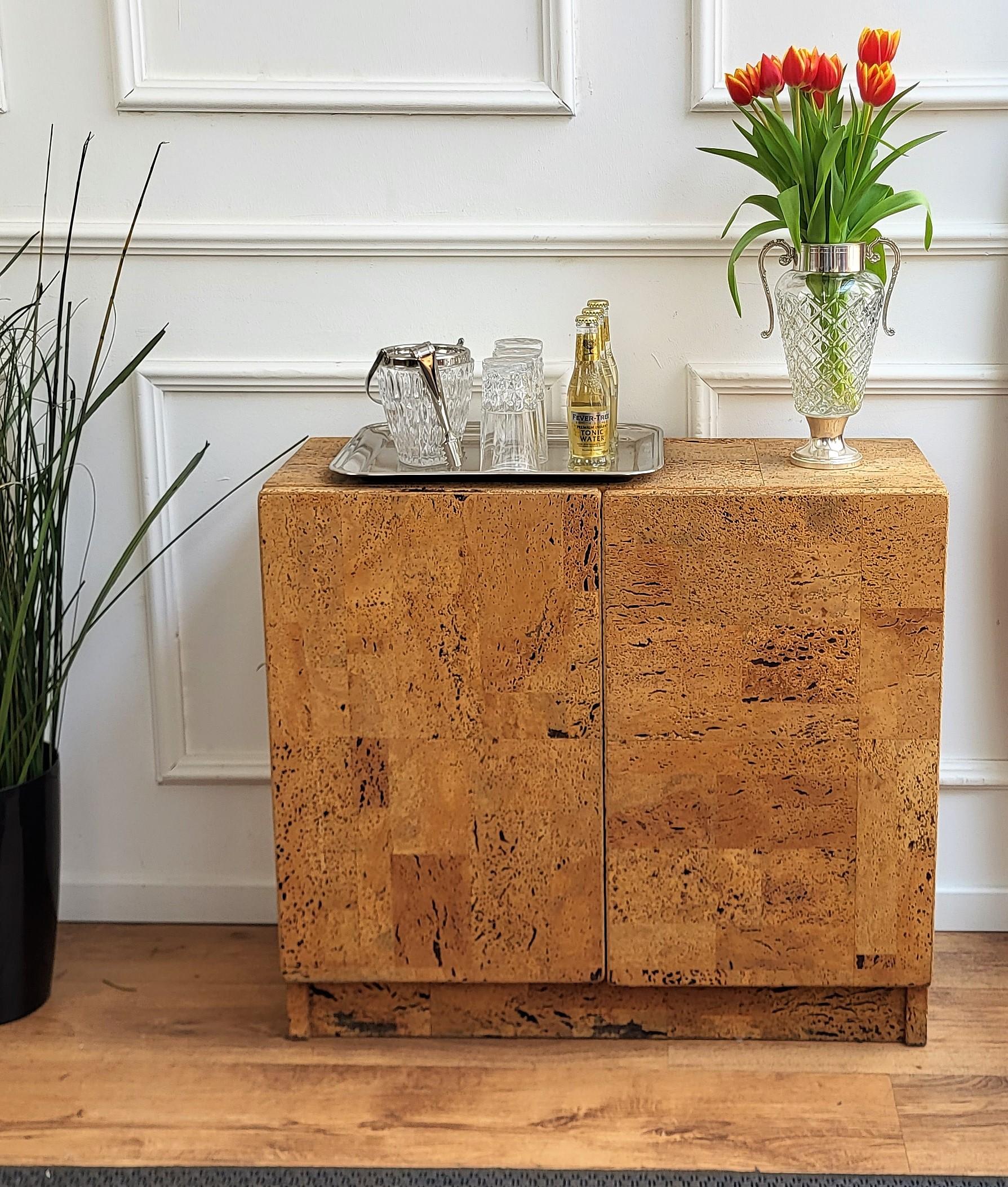 1980s Italian Mid-Century Modern Cork Dry Bar Cabinet For Sale at 1stDibs