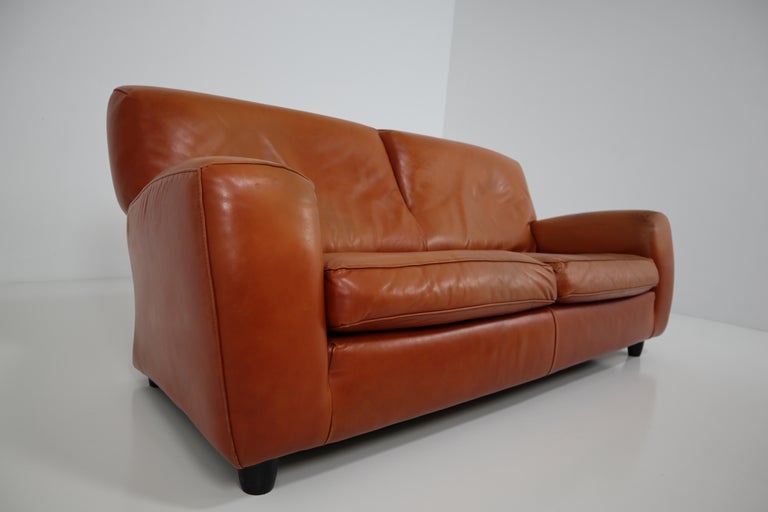 1980s Italian Molinari Cognac Color 'Bull' Leather Sofa Model 'Fatboy ...