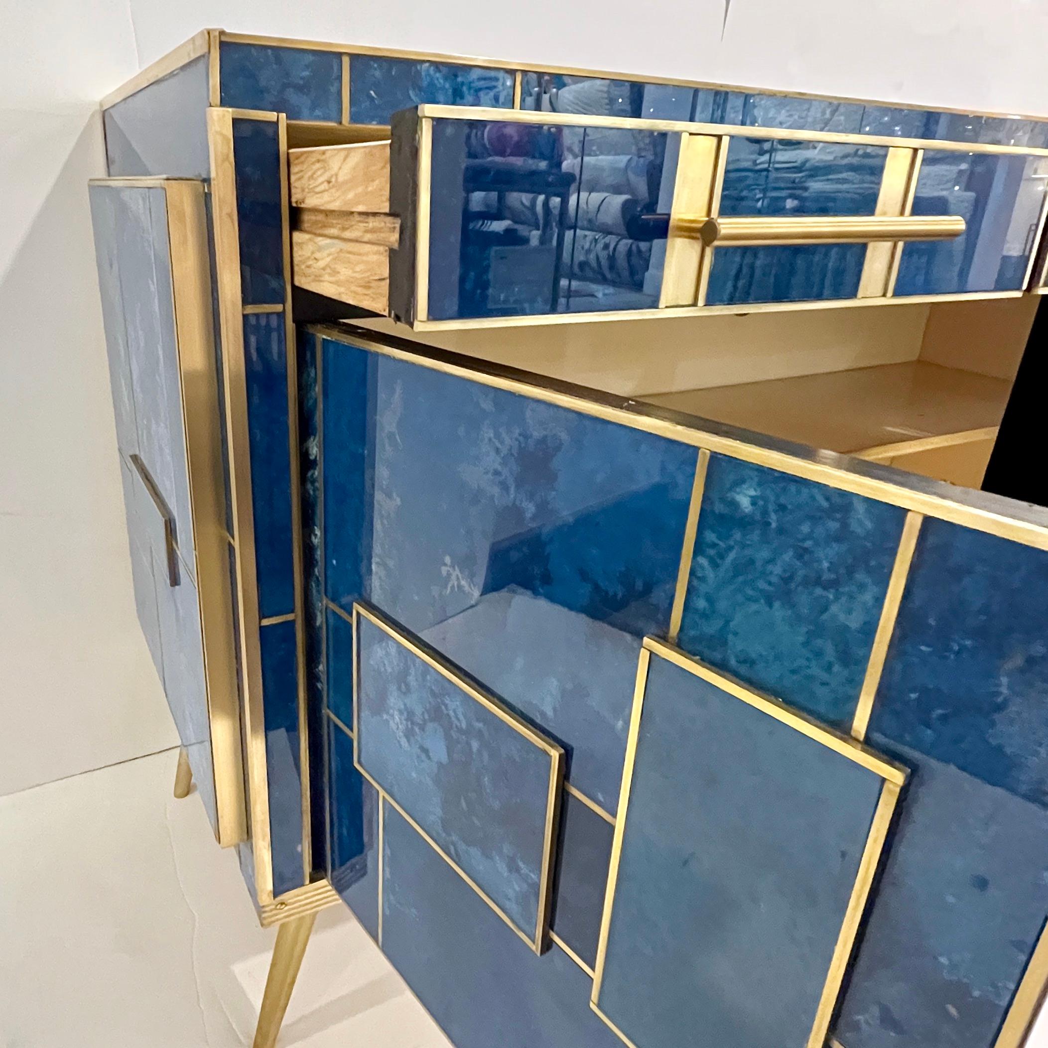 1980s Italian Post Modern Vintage Blue Black Brass 3-Door 3-Drawer ...