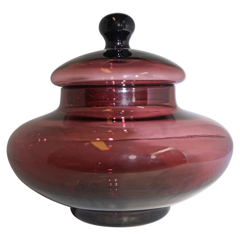 1980s Italian Purple Murano Glass Short Jar with Lid at 1stDibs