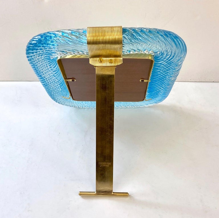 1980s Italian Vintage Aquamarine Blue Twisted Murano Glass and Brass ...