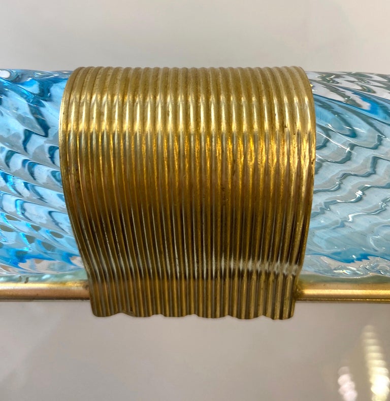 1980s Italian Vintage Aquamarine Blue Twisted Murano Glass and Brass ...