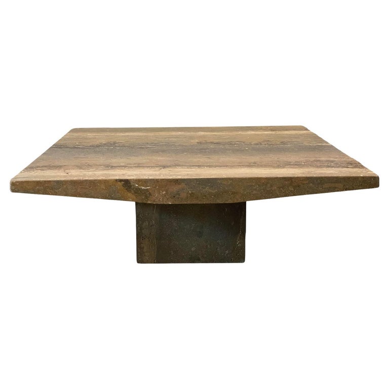 1980s Italian Walnut Travertine Postmodern Coffee Table with Bowed Edge ...