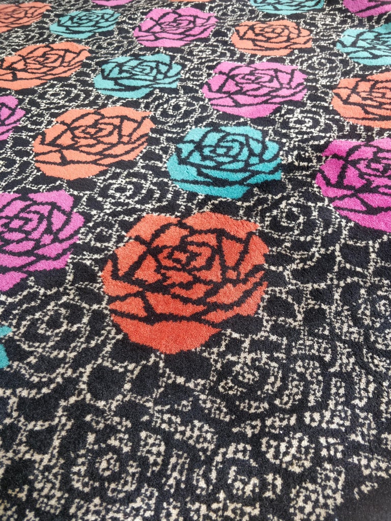 1980s Italian Woven Pure Wool Flower Rose Rug Ottavio Missoni for T&J ...
