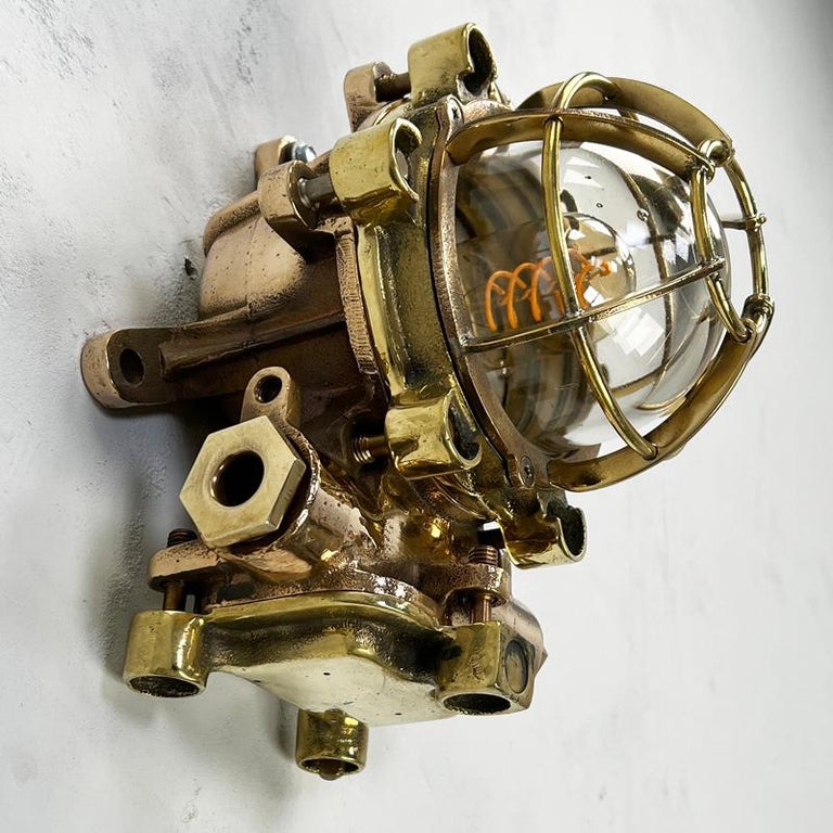 1980's Japanese Industrial Bronze and Brass Flame Proof Wall Light by ...
