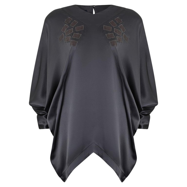 1980s Jean Muir Grey Silk Batwing Blouse For Sale at 1stDibs