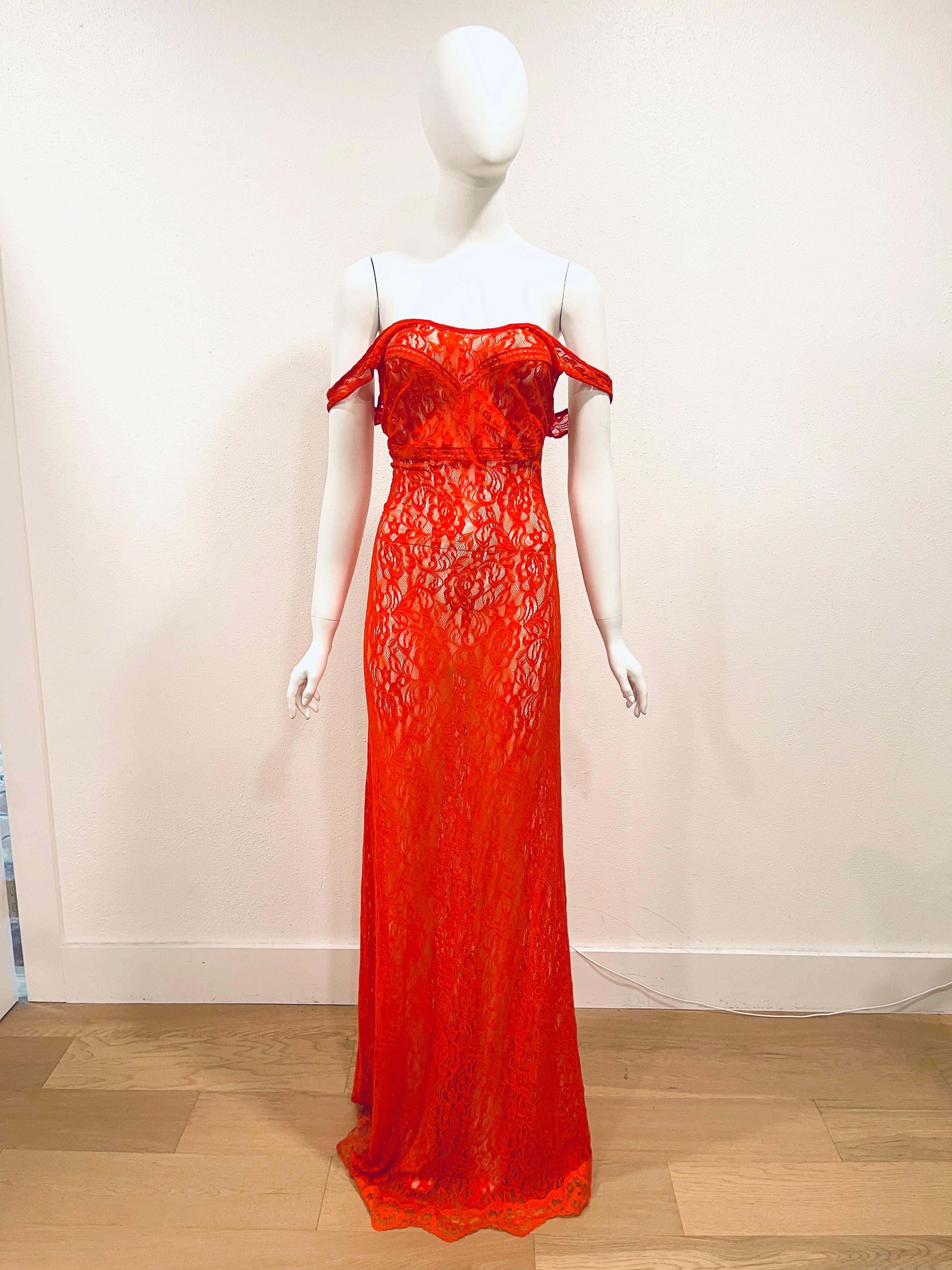 1980s Jean Paul Gaultier Red Lace Gown For Sale at 1stDibs