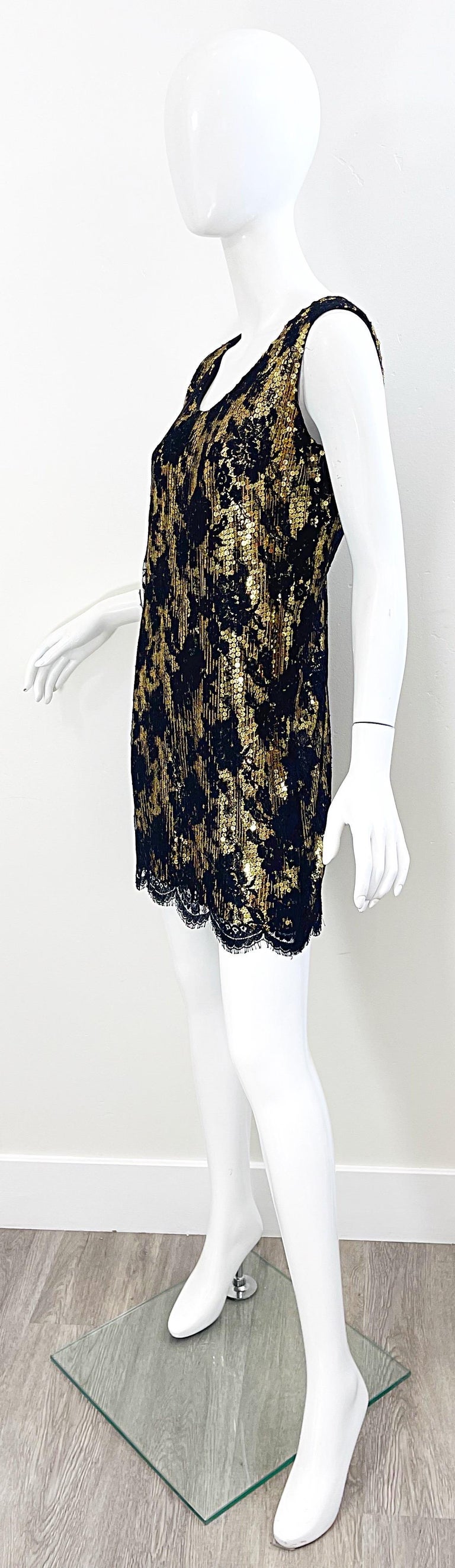 1980s Jeanette Kastenberg Gold Sequins Black Lace Vintage 80s Flapper ...