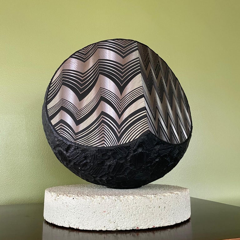 1980s John Clague Postmodern Carved Steel “Geode” Sphere Sculpture For ...