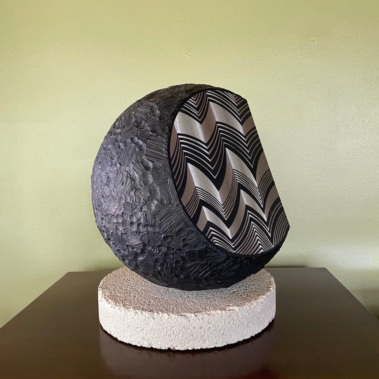 1980s John Clague Postmodern Carved Steel “Geode” Sphere Sculpture For ...