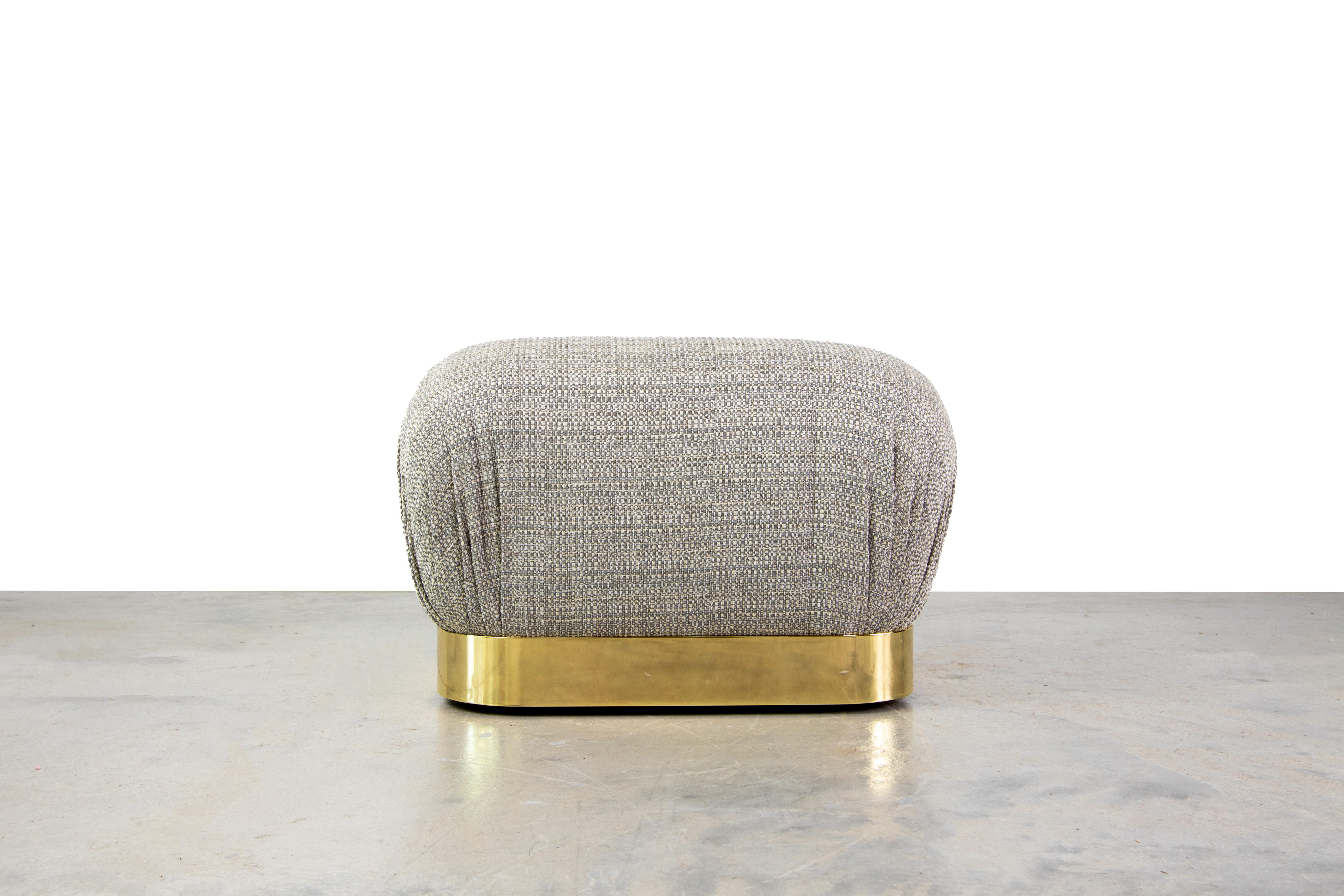 1980s Karl Springer Style Rolling Soufflé Ottoman/Pouf with Solid Brass ...
