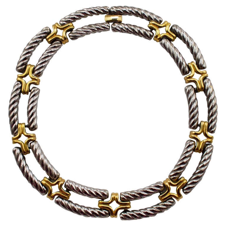 1980s Kenneth Jay Lane Silver and Gold Choker Necklace For Sale at 1stDibs