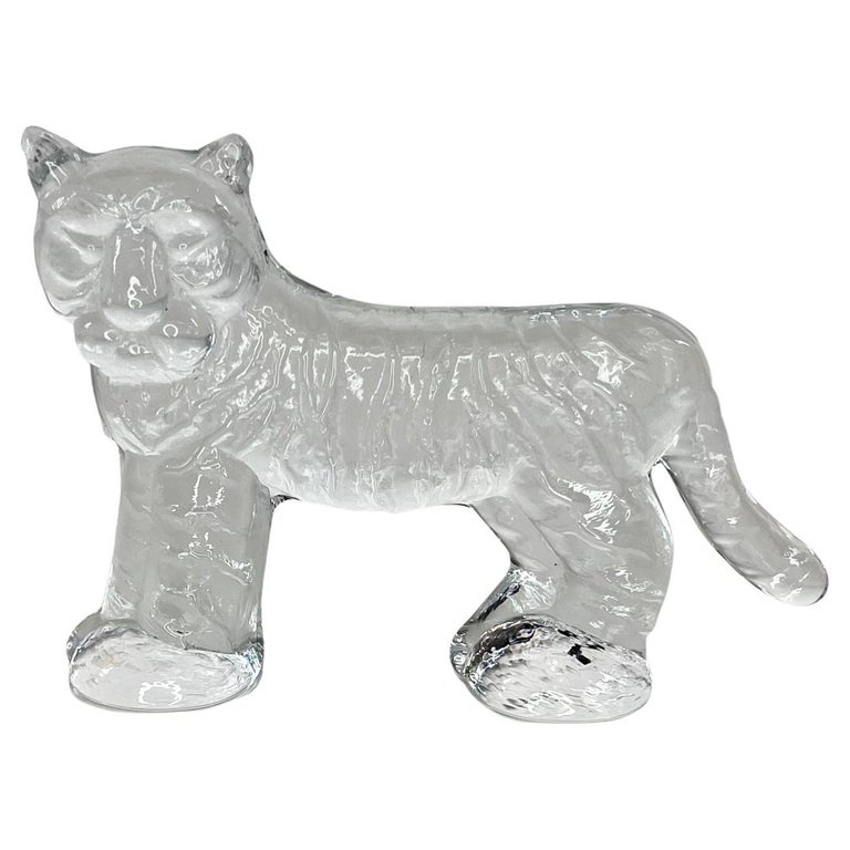 1980s Kosta Boda Sweden Crystal Art Glass Tiger Paperweight by Bertil ...