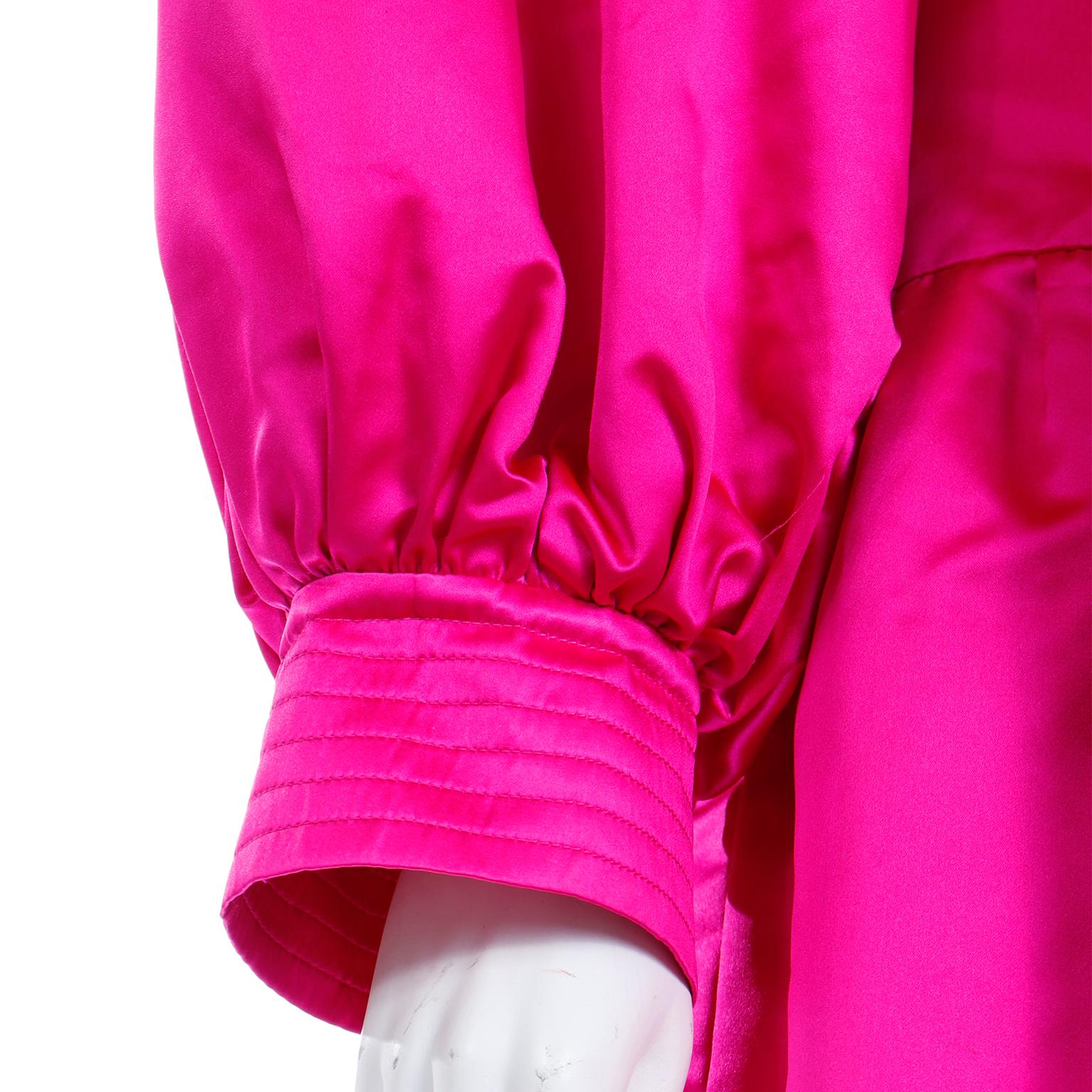 1980s Nina Ricci Hot Pink Silk Satin Oversized Coat or Dress W Crystal ...