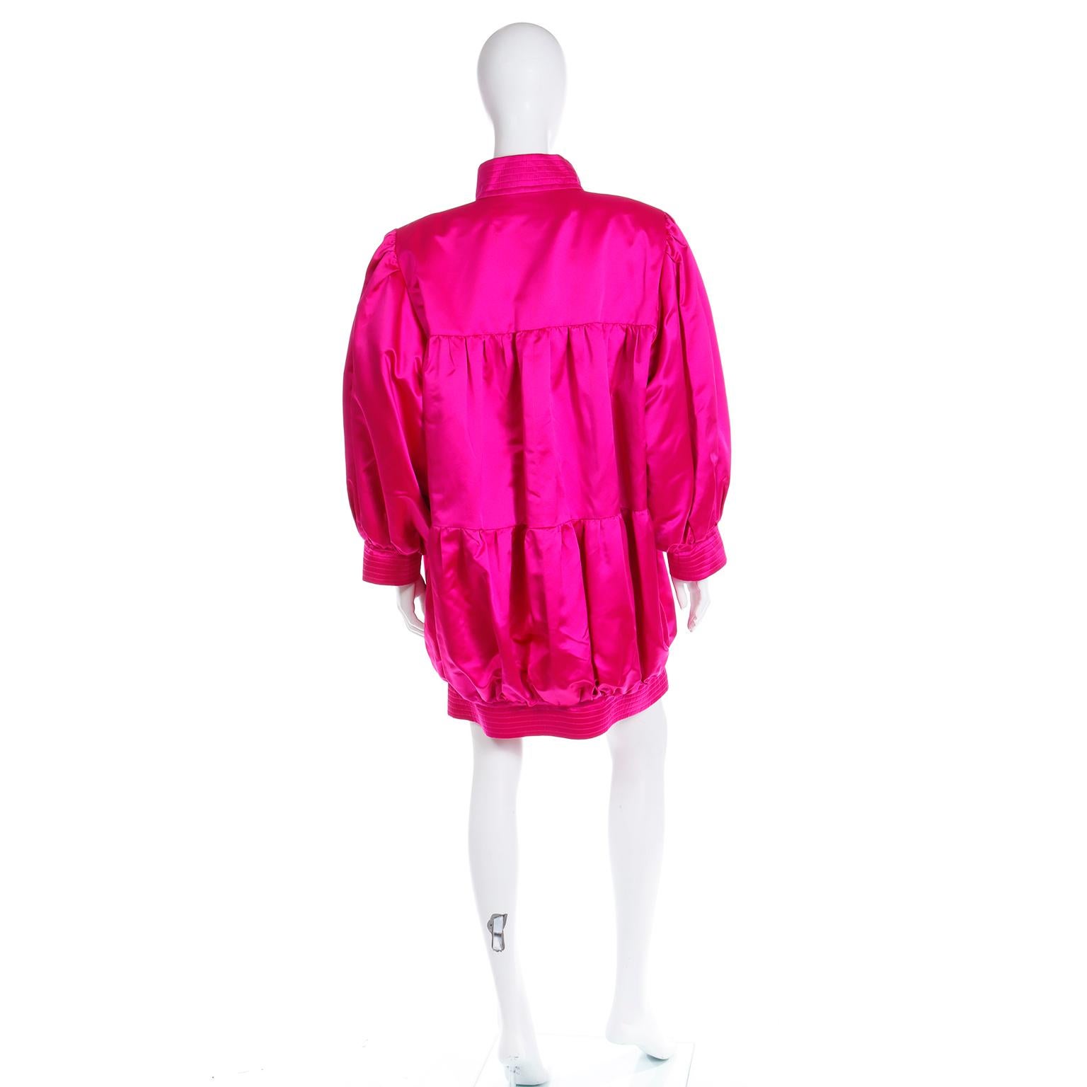 1980s Nina Ricci Hot Pink Silk Satin Oversized Coat or Dress W Crystal ...