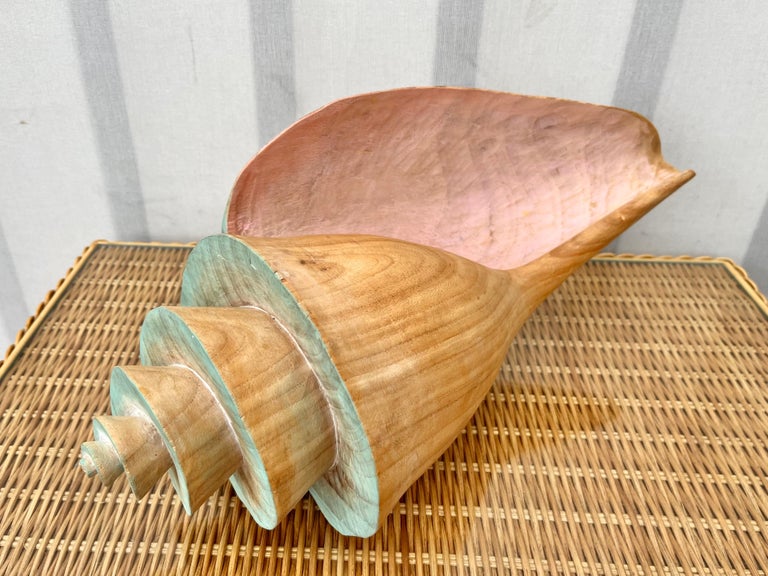 1980s Large Coastal Style Carved Wood Conch Seashell Sculpture. at 1stDibs