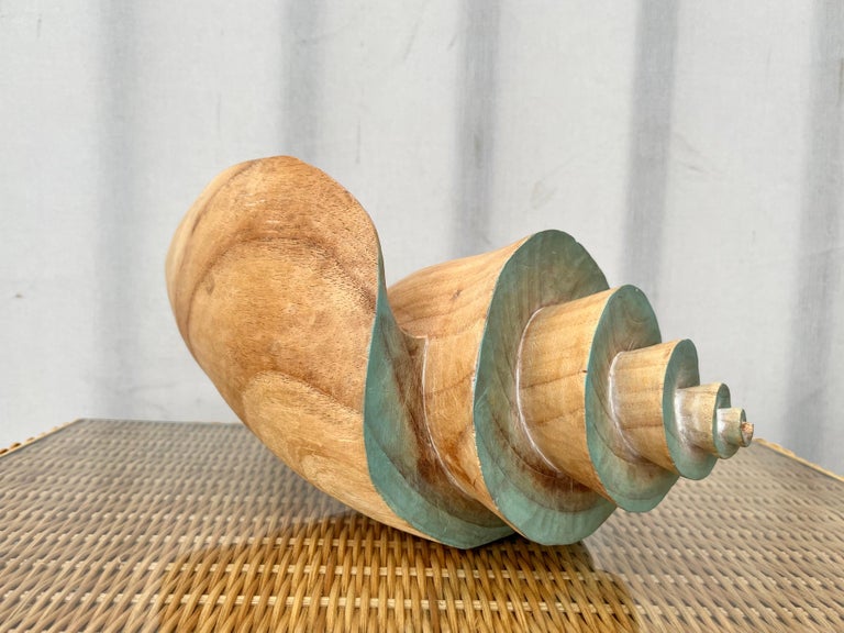 1980s Large Coastal Style Carved Wood Conch Seashell Sculpture. at 1stDibs