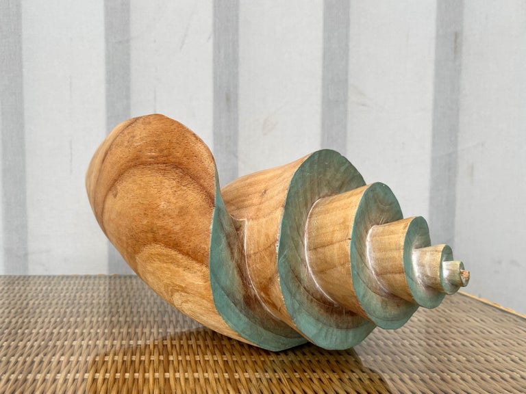 1980s Large Coastal Style Carved Wood Conch Seashell Sculpture. at 1stDibs