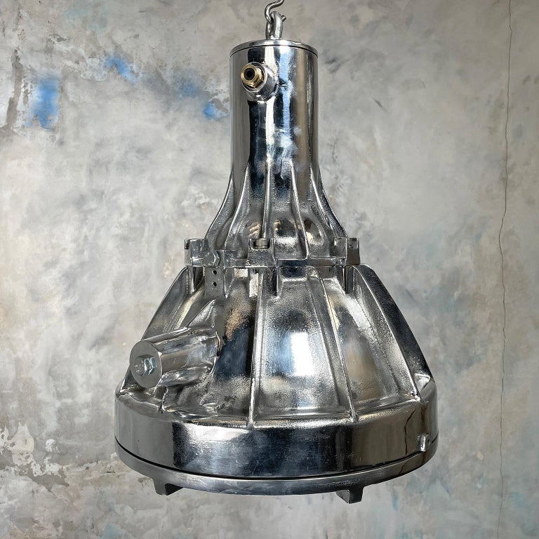1980s Large Industrial Cast Aluminium and Glass Explosion Proof Pendant ...