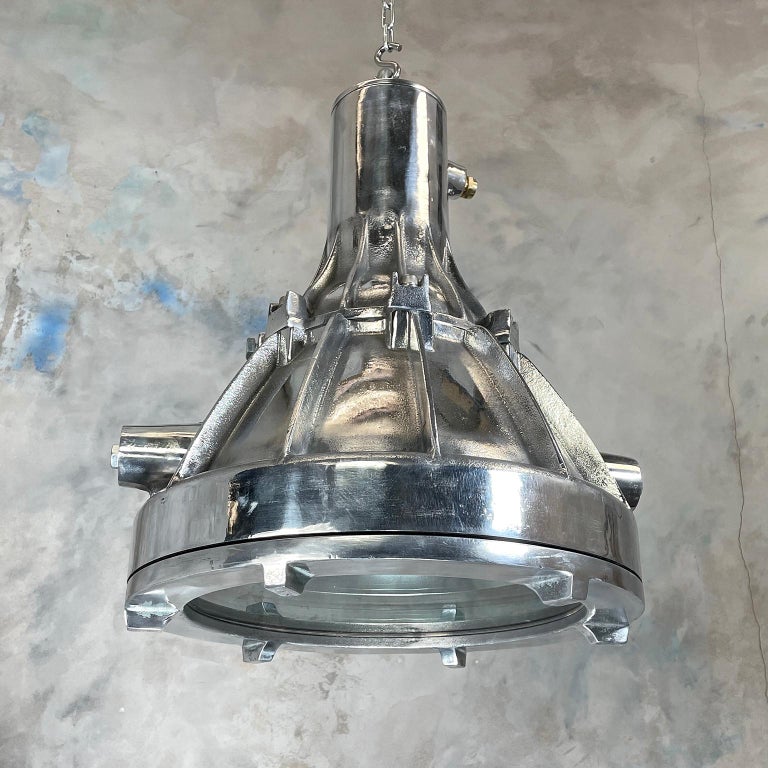 1980s Large Industrial Cast Aluminium and Glass Explosion Proof Pendant ...