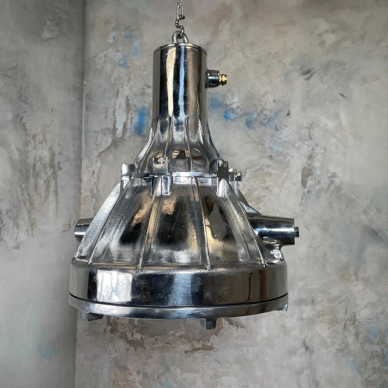 1980s Large Industrial Cast Aluminium and Glass Explosion Proof Pendant ...