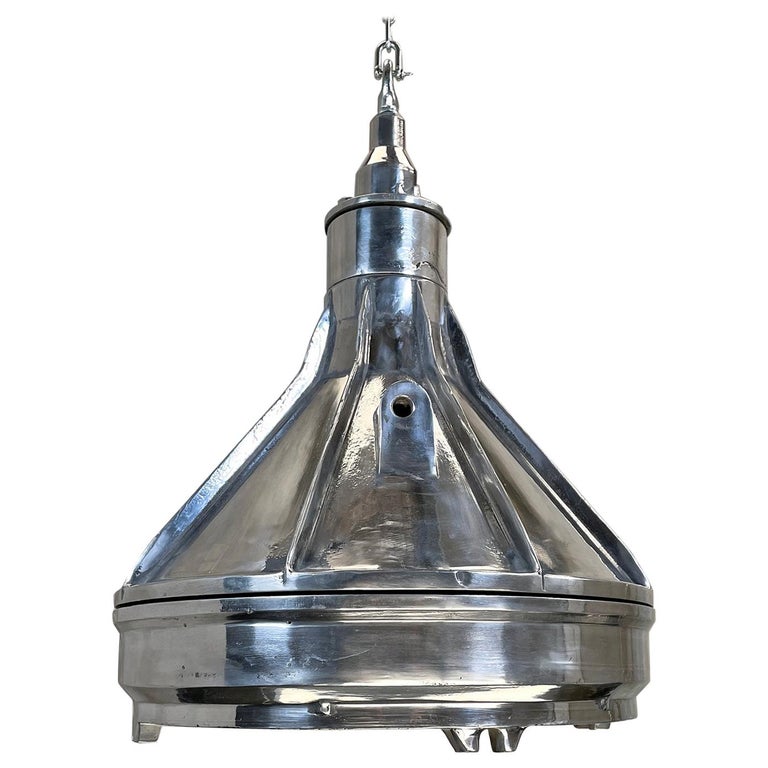 1980's Large Industrial Cast Aluminum and Glass Ceiling light Pendant ...