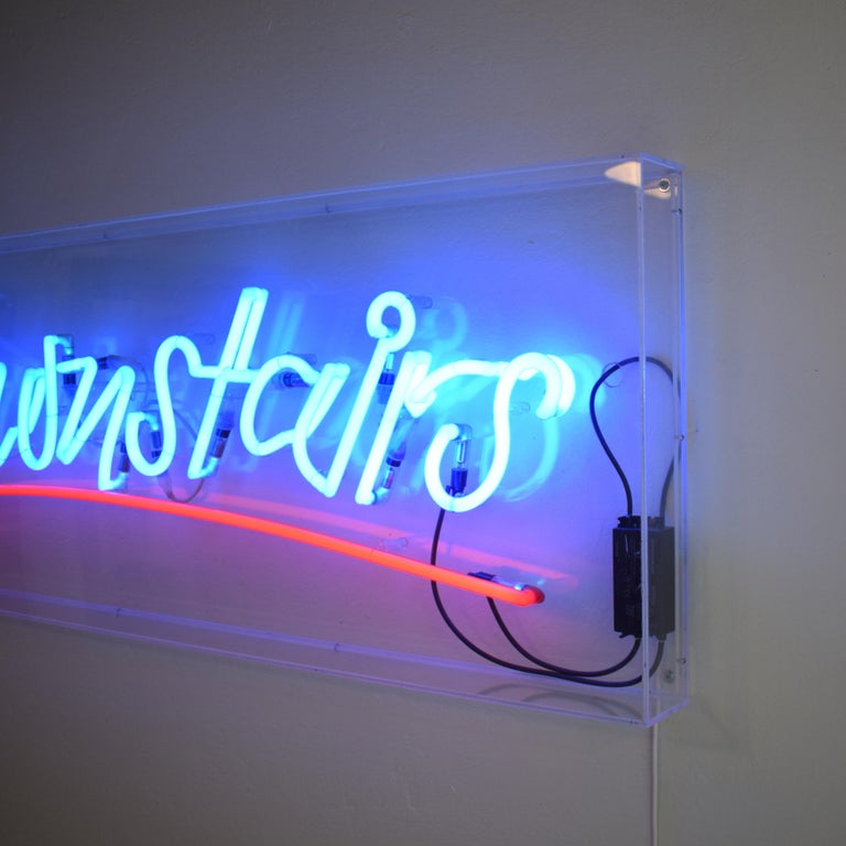 Large Mid Century Neon Sign Red / Blue "Downstairs" in a Acrylic ...