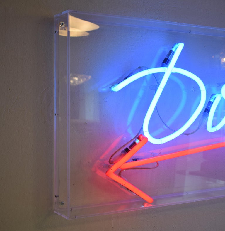 Large Mid Century Neon Sign Red / Blue "Downstairs" in a Acrylic ...