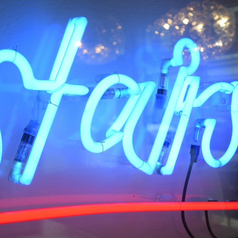 Large Mid Century Neon Sign Red / Blue "Downstairs" in a Acrylic ...