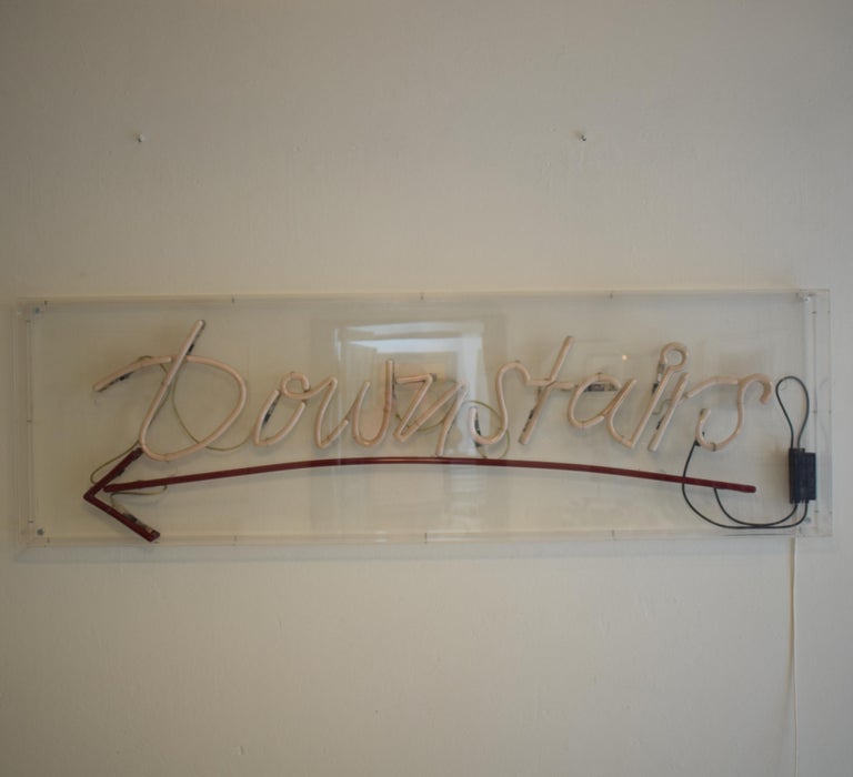 Large Mid Century Neon Sign Red / Blue "Downstairs" in a Acrylic ...