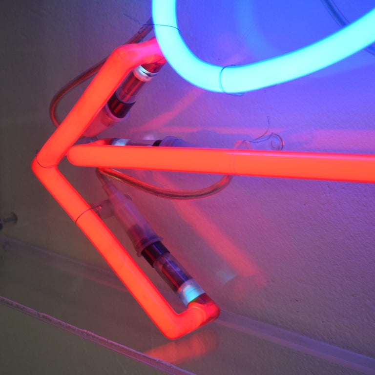 Large Mid Century Neon Sign Red / Blue "Downstairs" in a Acrylic ...